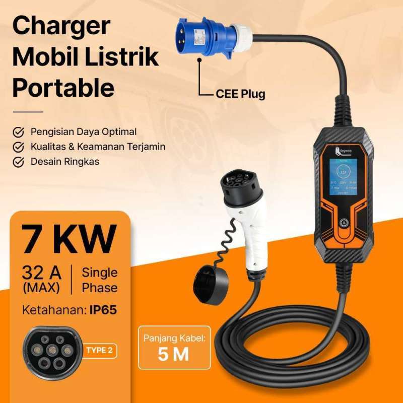Jual Feyree Charger Mobil Listrik Portable Ev 32a 7kw Cee To Type 2 Iec ...
