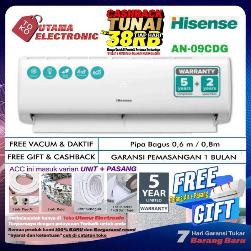 Promo Ac Hisense 1 Pk An-09cdg Super Cool Eco R32 + Instalasi ...