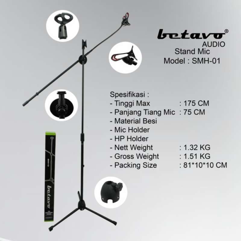 Jual Stand Mic Panjang Tripod Tiang + Holder Hp Betavo Smh 01 Besi Lentur Di Seller Rukia ...