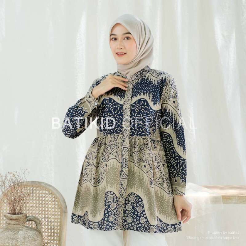 Promo Atasan Batik Wanita — Piramid Series — Baju Batik Kerja Hijab Friendly - Navy, Xxl - Navy ...
