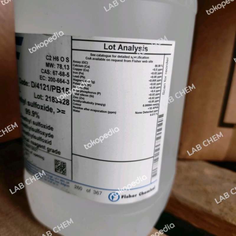Promo Dimethyl Sulfoxide Thermo Fisher 1l / Dmso / C2h6os Diskon 33% Di ...