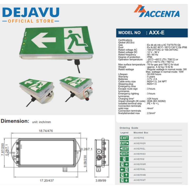 Jual Lampu Exit Led Accenta Axx-e Explosion Proof - 3w - 3hours Di ...