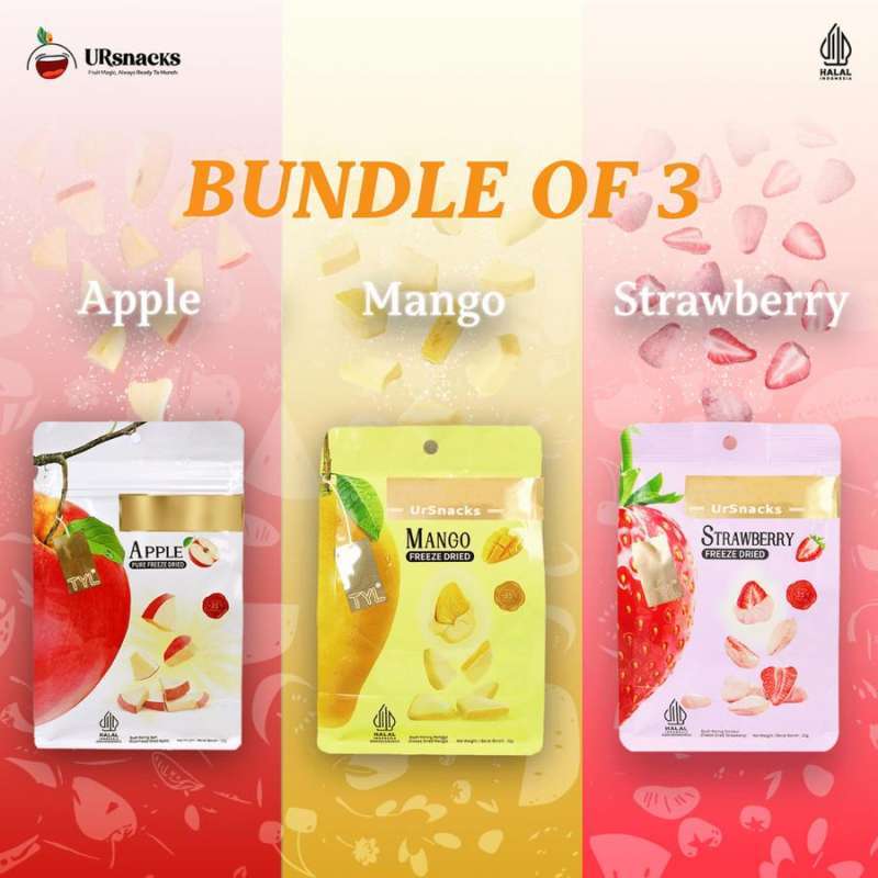 Promo Ursnacks Bundle 3 (manggo + Strawberry + Apple) Freeze Dried ...