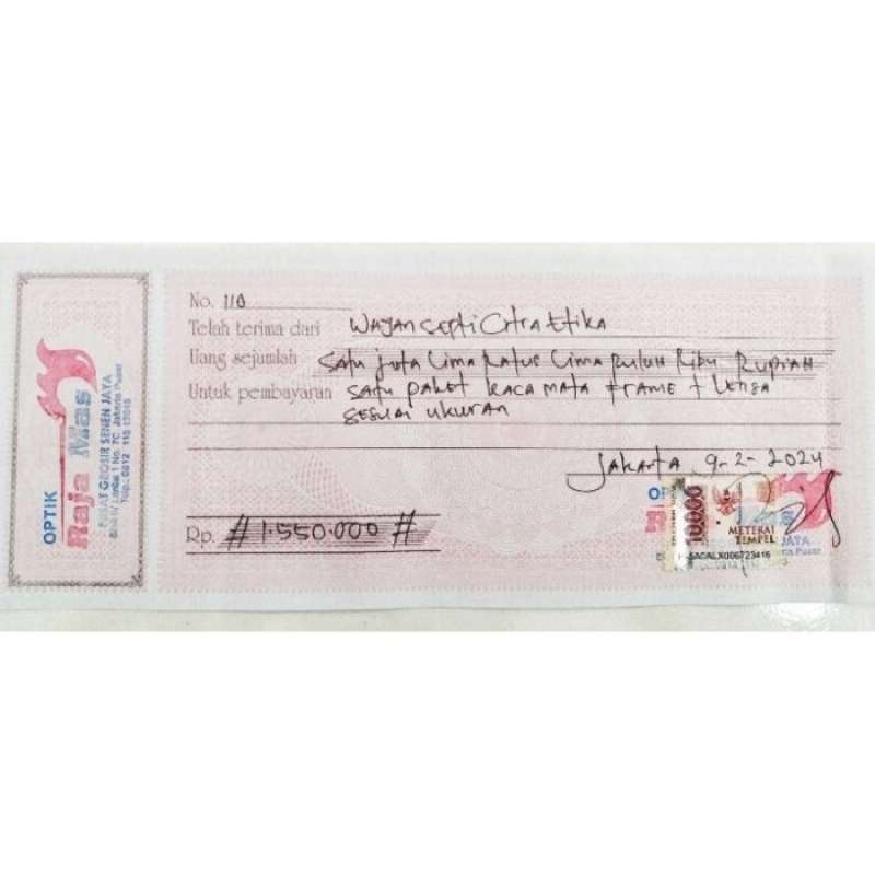 Jual Nota Optik | Bon Kacamata| Kwitansi Pembelian Kacamata - Kwitansi ...