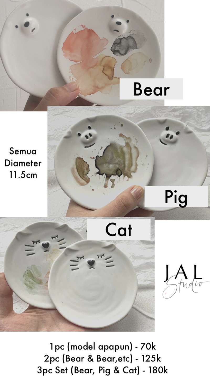 Jual Porcelain Ceramic Watercolor Palette Palet Keramik Mini Bear Cat ...