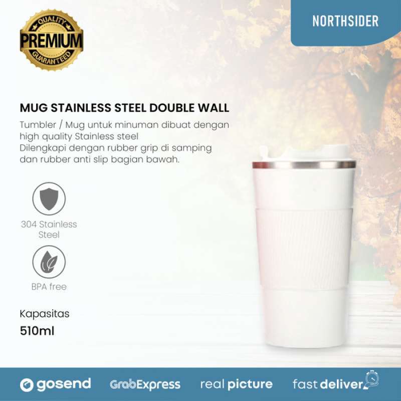 Promo Tumbler Kopi Rubber Grip - Stainless Steel Insulated Vacuum Mug - Putih, 380ml Diskon 23% ...
