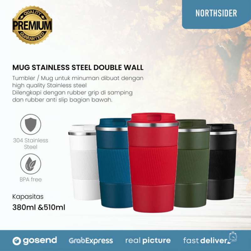Promo Tumbler Kopi Rubber Grip - Stainless Steel Insulated Vacuum Mug - Putih, 380ml Diskon 23% ...