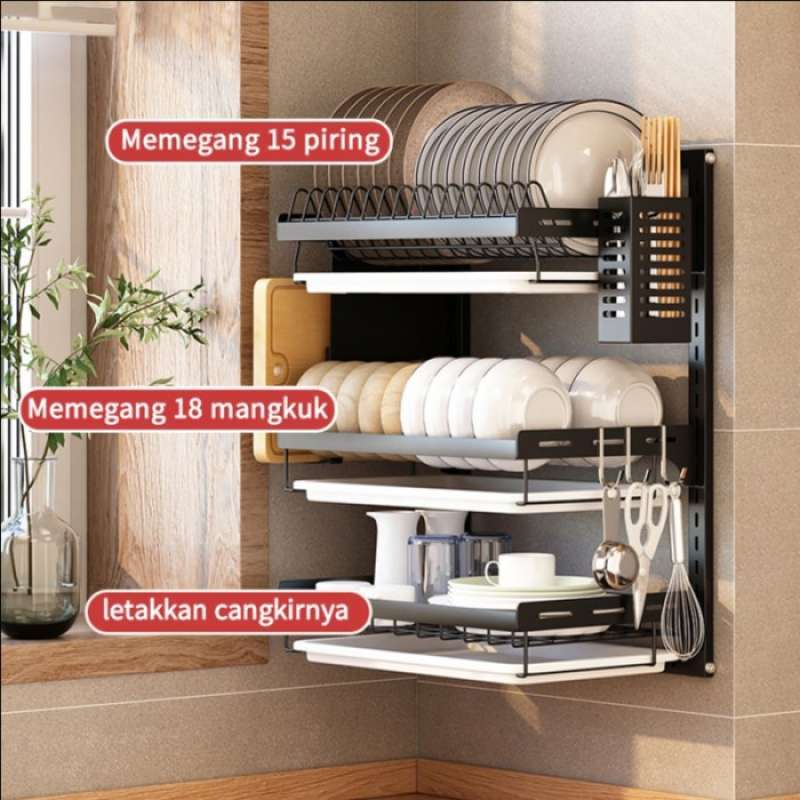 Jual Rak Piring Gantung Rak Dapur Dinding Rak Besi Anti Karat Tempat ...