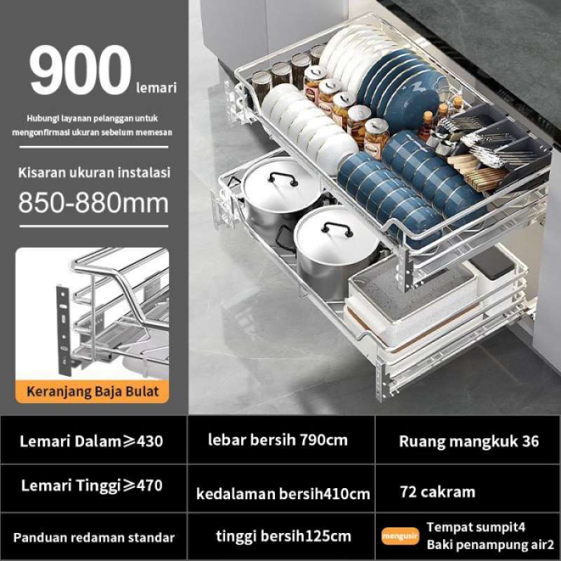 Jual Rak Piring Stainless Steel Lemari Dapur Multifungsi Geser Laci Rak ...