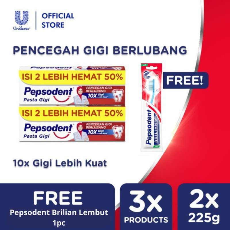 Jual Pepsodent Pasta Gigi White Valupack 225g X2 + Sikat Gigi Di Seller ...