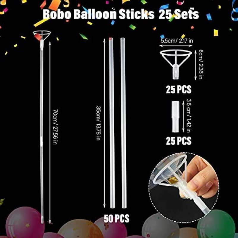Jual Bobo Balloon Sticks Clear Transparent Balloon Sticks Long(25 Sets ...