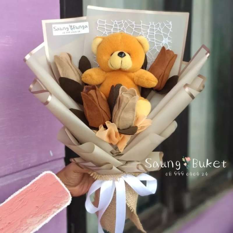 Jual Buket Bunga Tulip Flanel 4 Tangkai Boneka Wisuda Sidang Hadiah ...