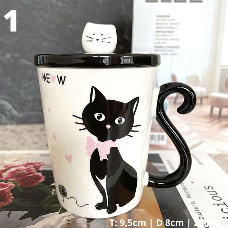 Jual Esatto Mug Keramik Cute Black Cat | Gelas Minum Kopi Kucing Lucu ...