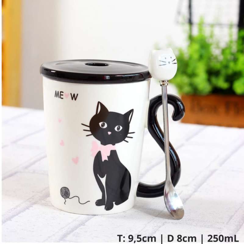 Jual Esatto Mug Keramik Cute Black Cat | Gelas Minum Kopi Kucing Lucu ...
