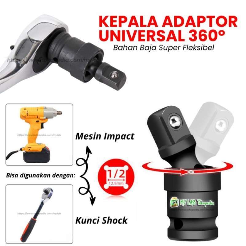Jual Adaptor Sambungan Impact Kunci Wrench Putar 360 Drajat 1/2 ...