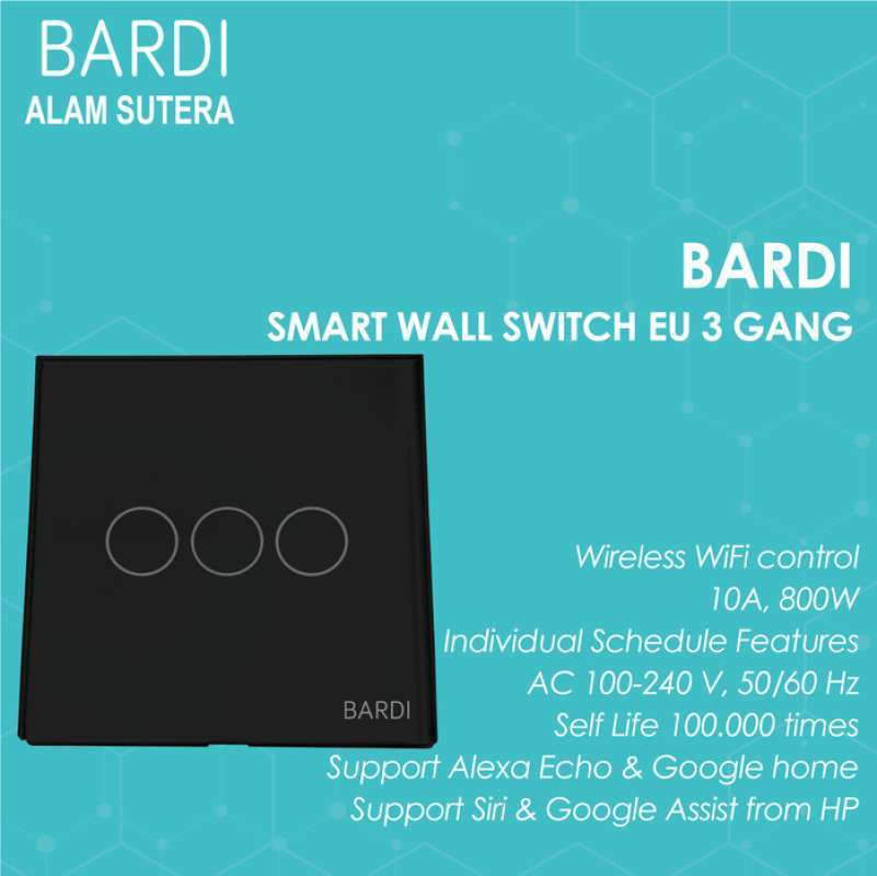 Jual Bardi Smart Wall Switch Eu3 Gang Black Saklar Wifi Touch / Sentuh ...