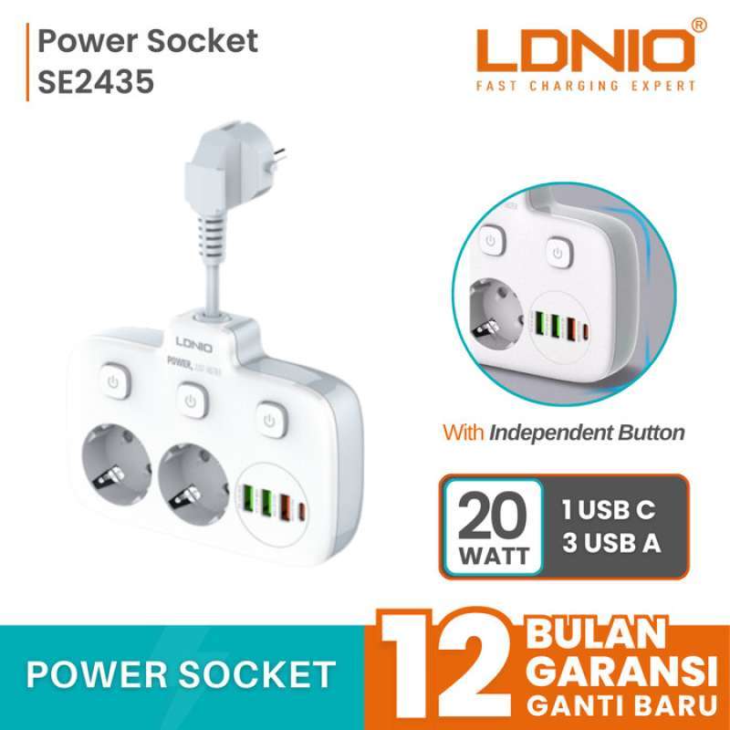 Jual Ldnio Se2435 Power Strip Extension Stop Kontak 2 Socket 3 Usb 1 Pd ...