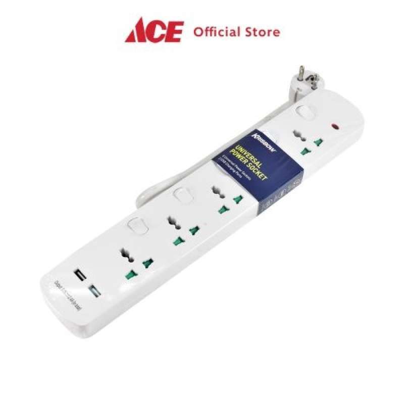 Jual Ace - Krisbow Stop Kontak 5 Soket Universal Dengan Usb - Putih Di ...