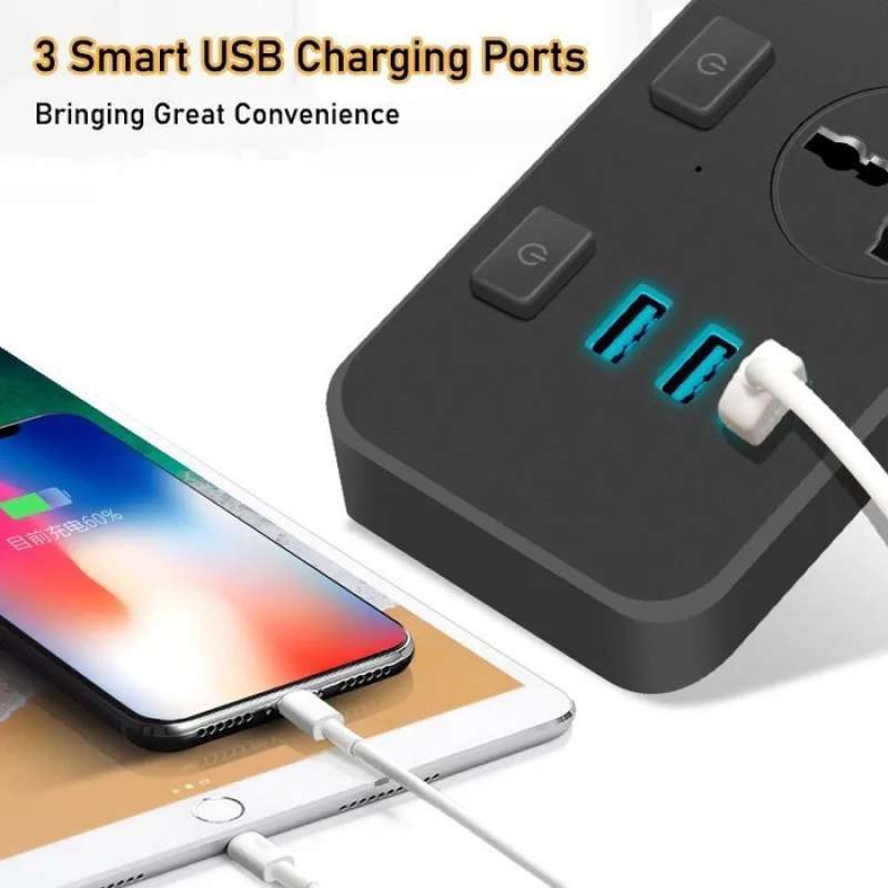 Jual Smart Switch T14 Stop Kontak 3 Power Socket 3 Usb Port Power Strip - Hitam Di Seller Shin ...