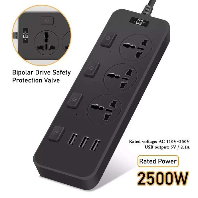 Jual Smart Switch T14 Stop Kontak 3 Power Socket 3 Usb Port Power Strip - Hitam Di Seller Shin ...