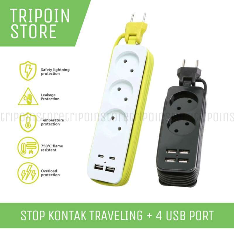 Jual Portable Stop Kontak Traveling - 4 Usb Port - Kabel 1,5 Meter ...