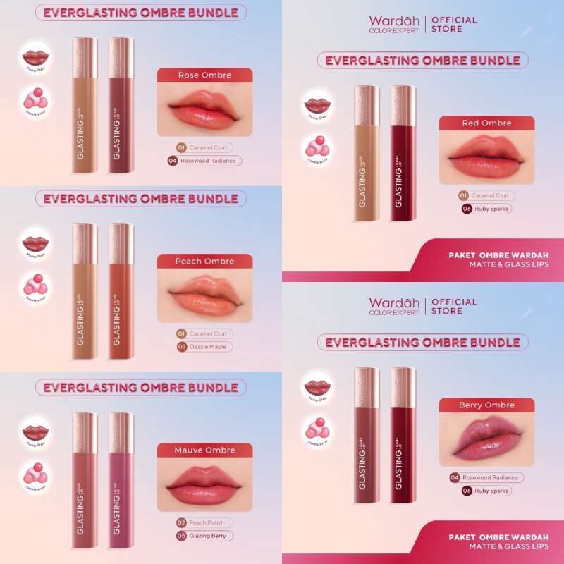 Promo Special Ombre Wardah Glasting Liquid Lip | Bundle Lipcream Wardah | Paket Ombre Wardah ...
