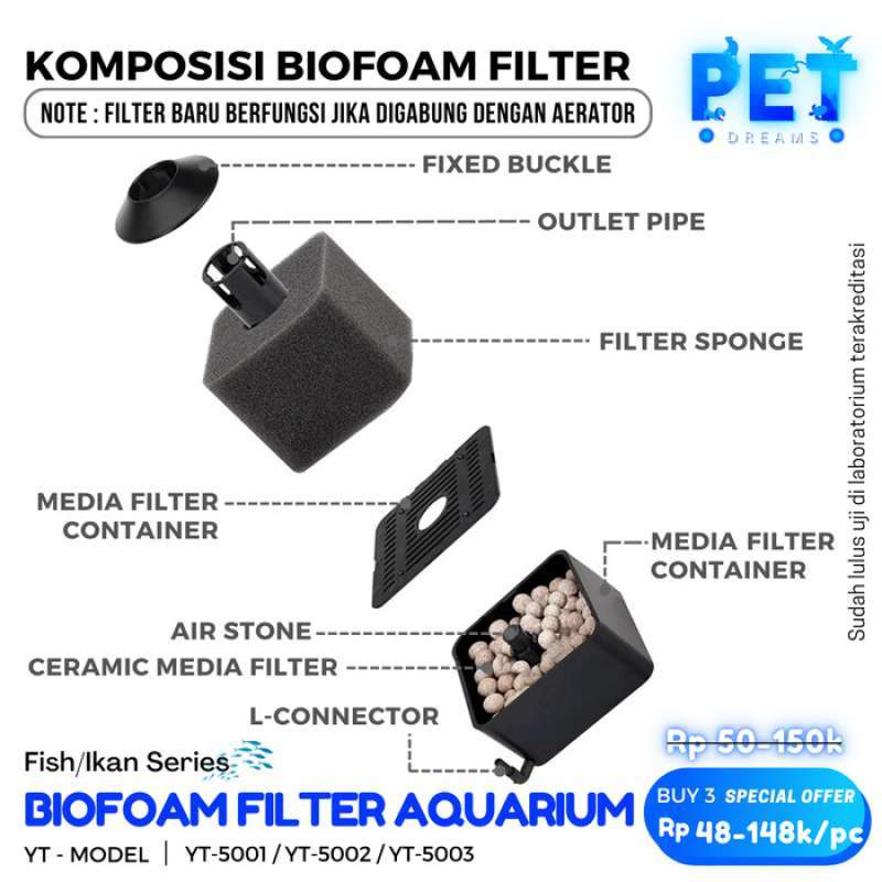 Promo 2in1 Biofoam Filter Aquarium Sponge Bio Foam Aerator Akuarium Air ...