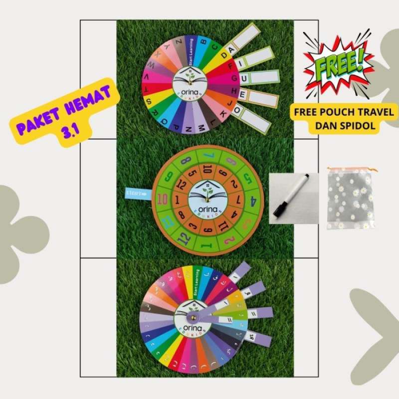 Promo Free Spidol/flash Card Mainan Roda Putar Pintar Berhitung Baca ...