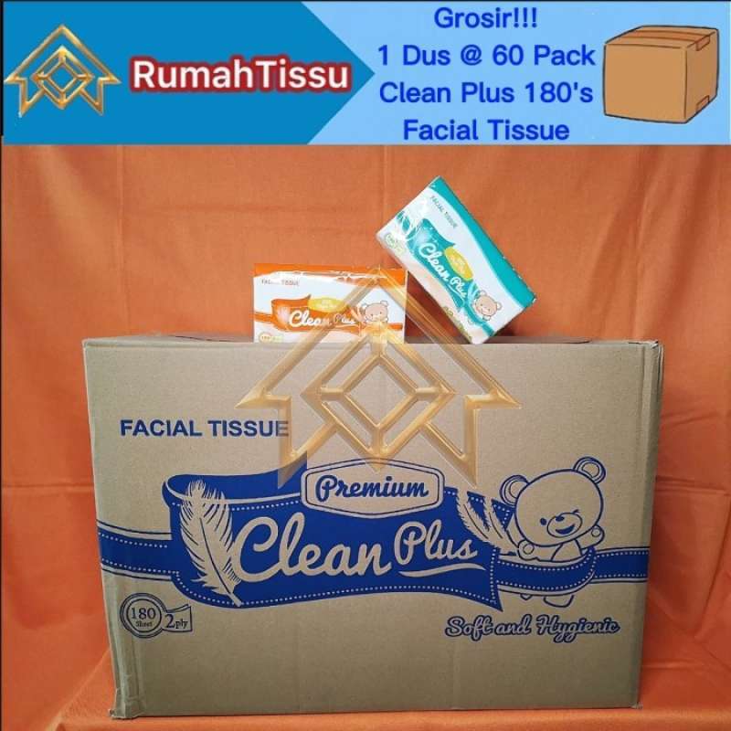 Promo [1 Dus = 60 Pack] Clean Plus 180 Sheets 2 Ply Facial Tissue ...
