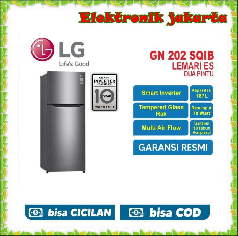 Jual Kulkas 2 Pintu Lg Gnb 202 Sqib 202 Liter Smart Inverter Garansi 10 ...