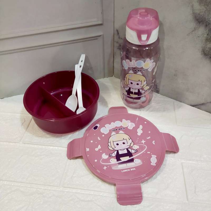 Jual Set Tempat Makan Sekat 2 Dan Botol Minum Free Sendok Garpu//set Lunch Box - 3108 Biru Di ...