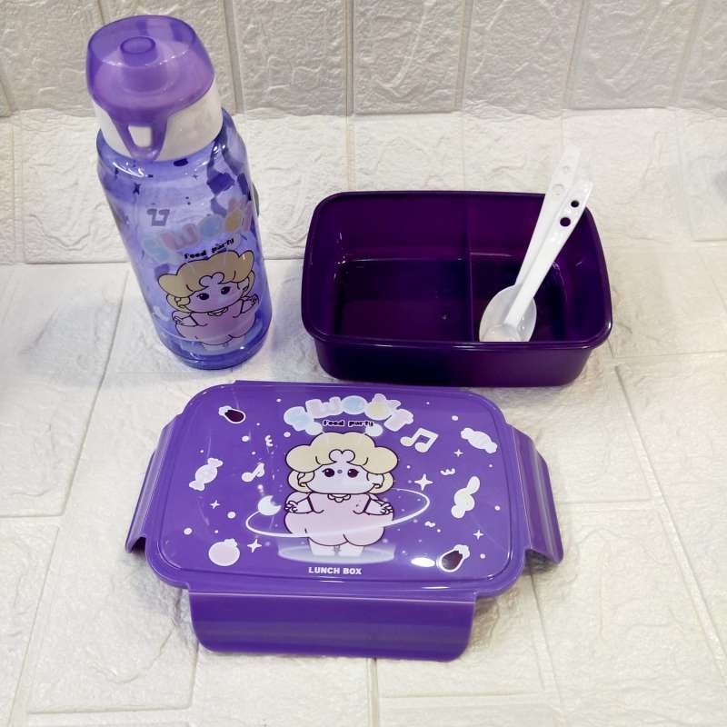 Jual Set Tempat Makan Sekat 2 Dan Botol Minum Free Sendok Garpu//set Lunch Box - 3108 Biru Di ...