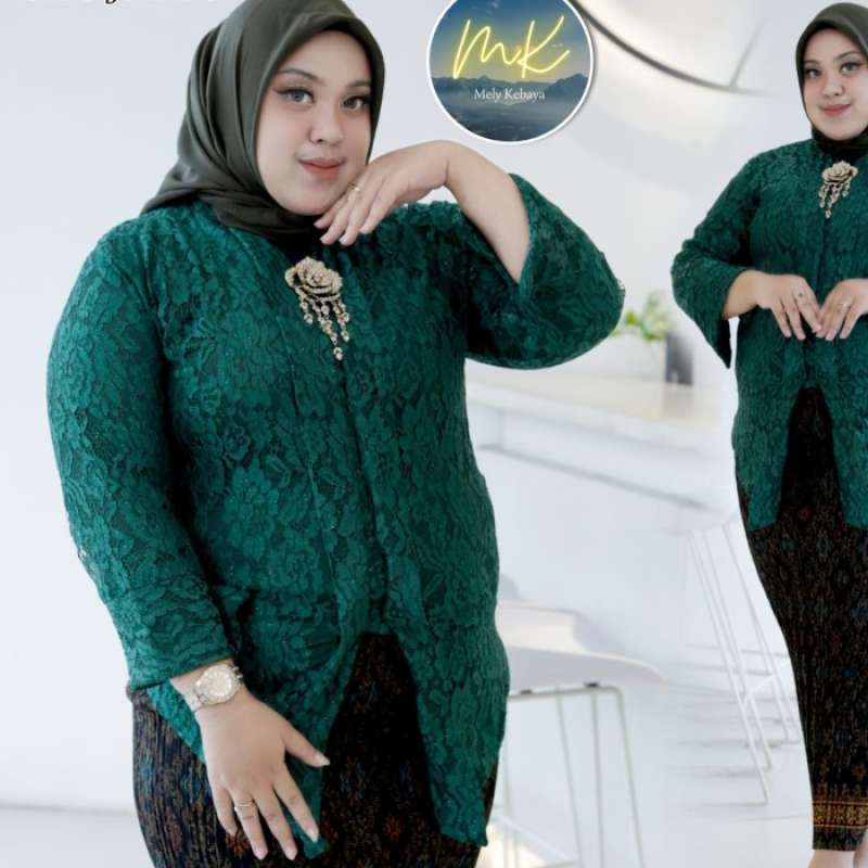 Jual Setelan Kebaya Floy Kutu Baru Brokat Jumbo Warna Hijau Botol ...