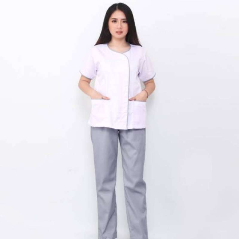 Jual Baju Suster Zoe White Grey / Seragam Suster / Seragam Baby Sitter ...