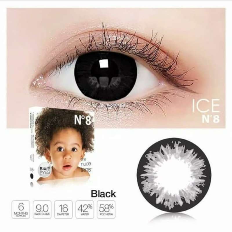 Jual Softlens Minus X2 Ice N8 Black Big Eyes 16mm Gratis Tempat Soflen ...