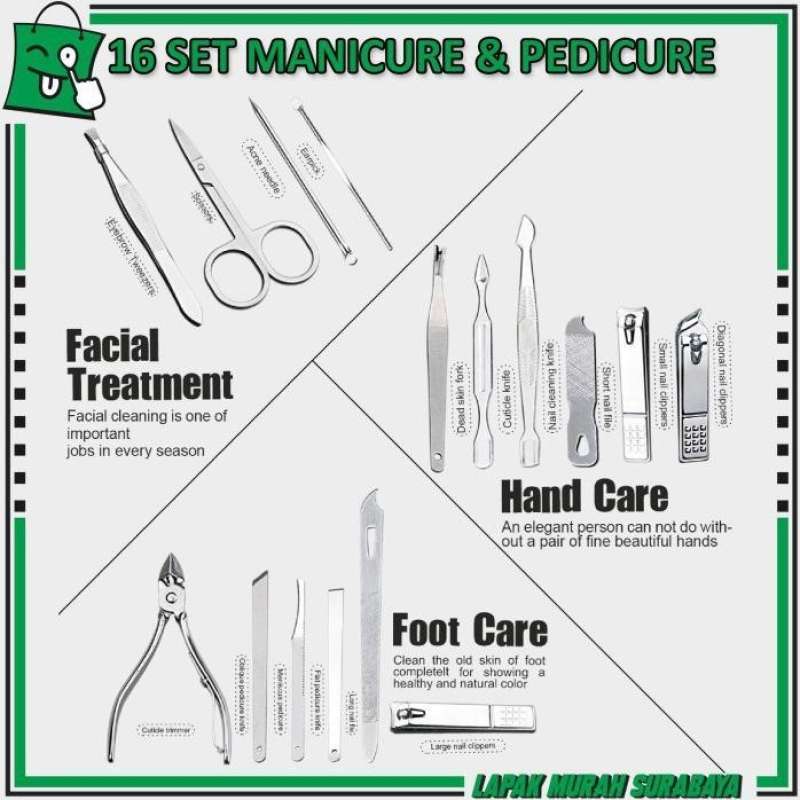 Jual 16 Set Alat Potong Kuku / Manicure Pedicure Tools Set 16 In 1 Li ...