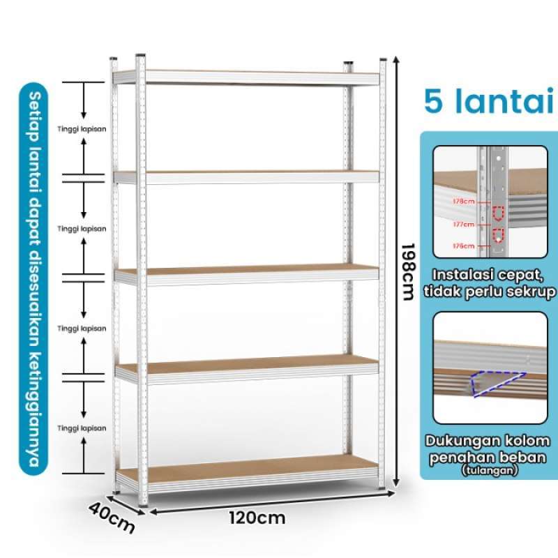 Jual Rak Besi Siku 5 Susun Serbaguna /rak Besi Gudang / Rak Barang -hj ...
