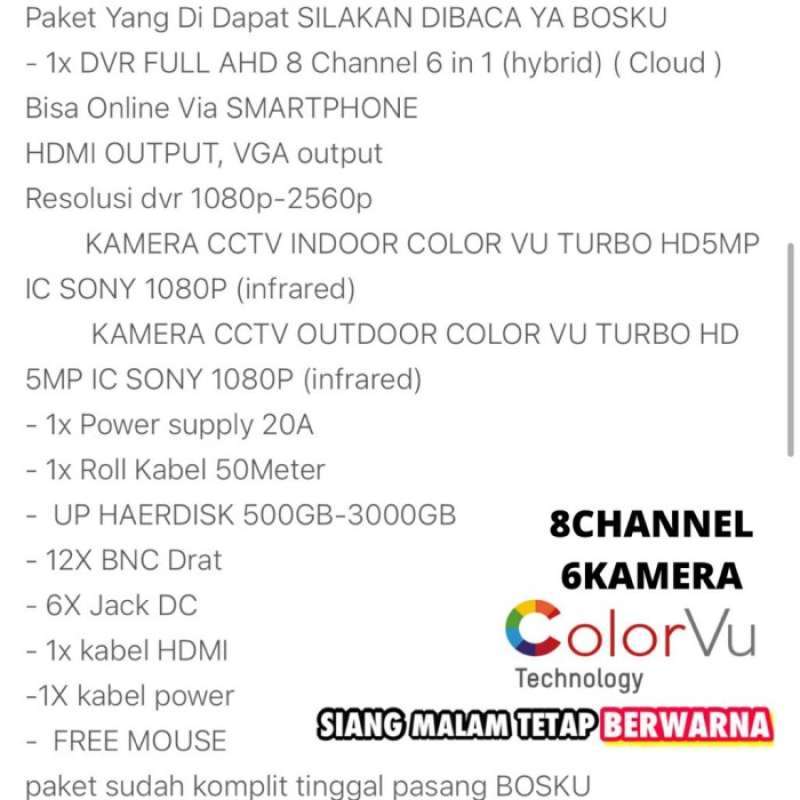 Promo Paket Cctv Colorvu 8channel 6kamera 5mp Ic Sony Turbo Hd 1080p ...