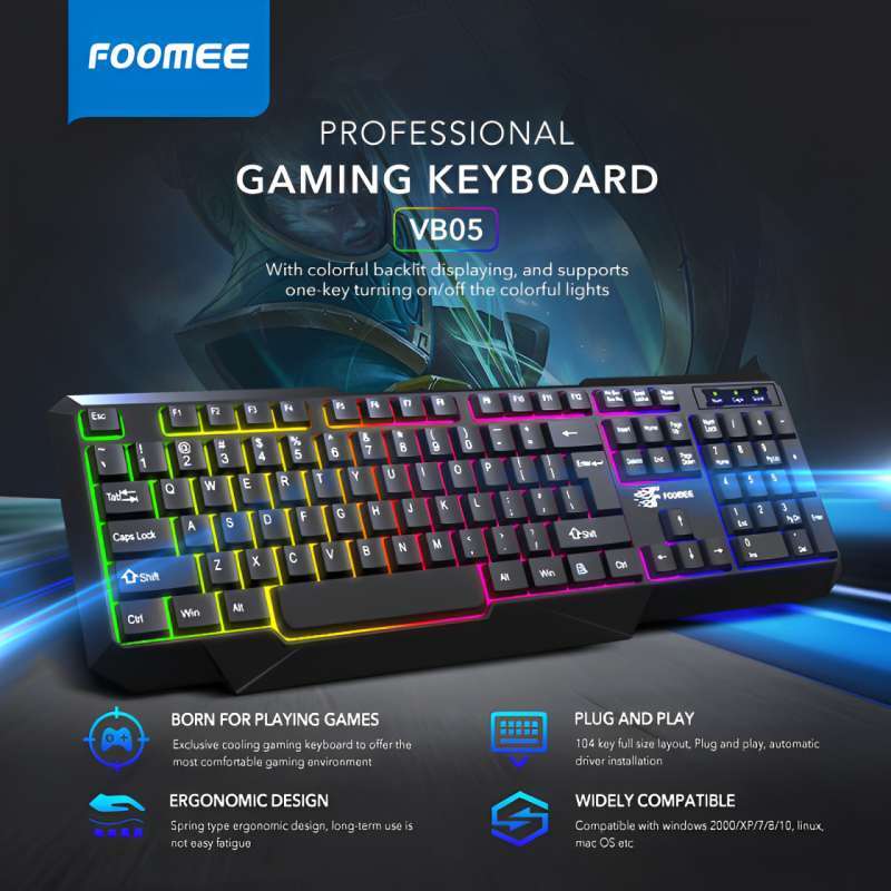 Promo Foomee Vb05 Wired Keyboard Gaming Mechanical Rgb Untuk Windows ...