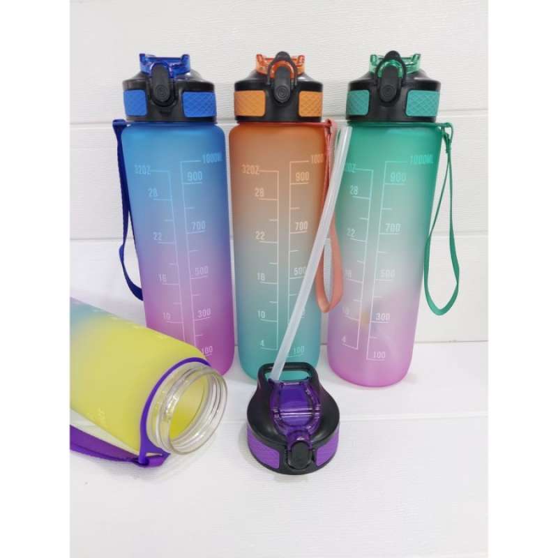 Promo Botol Minum 1 Liter Botol Viral Rainbow 1000ml Botol Flip Flop ...