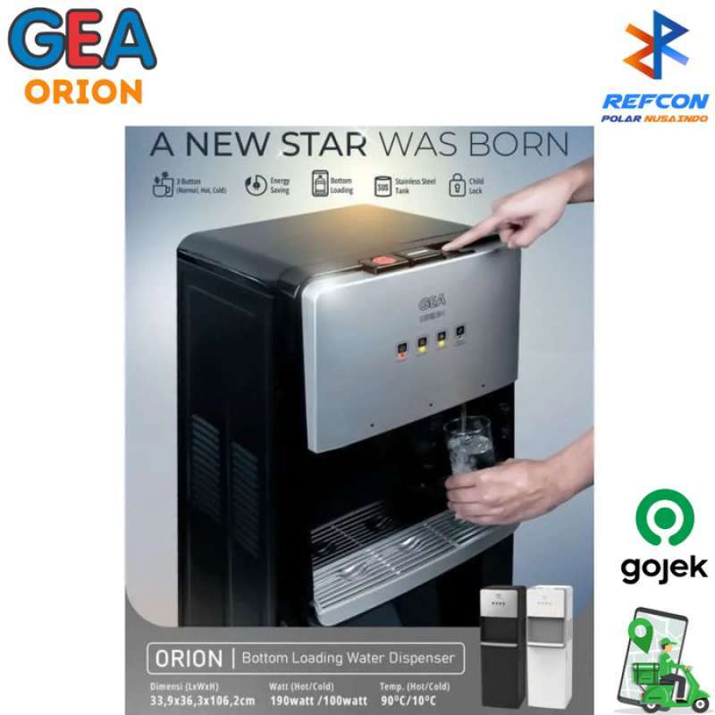 Promo Dispenser Gea Orion Bottom Loading Galon Bawah Hitam Putih Black ...