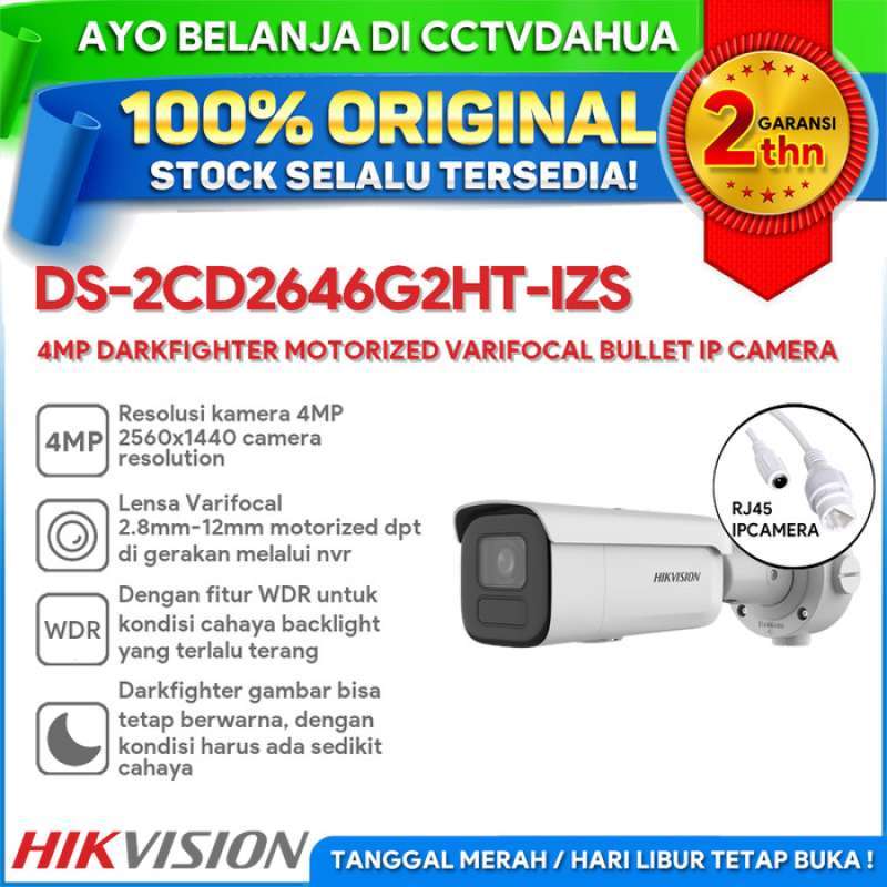 Promo Hikvision Ds-2cd2646g2ht-izs 4mp Darkfighter Wdr Motorized Varifocal Bullet Ip Camera ...