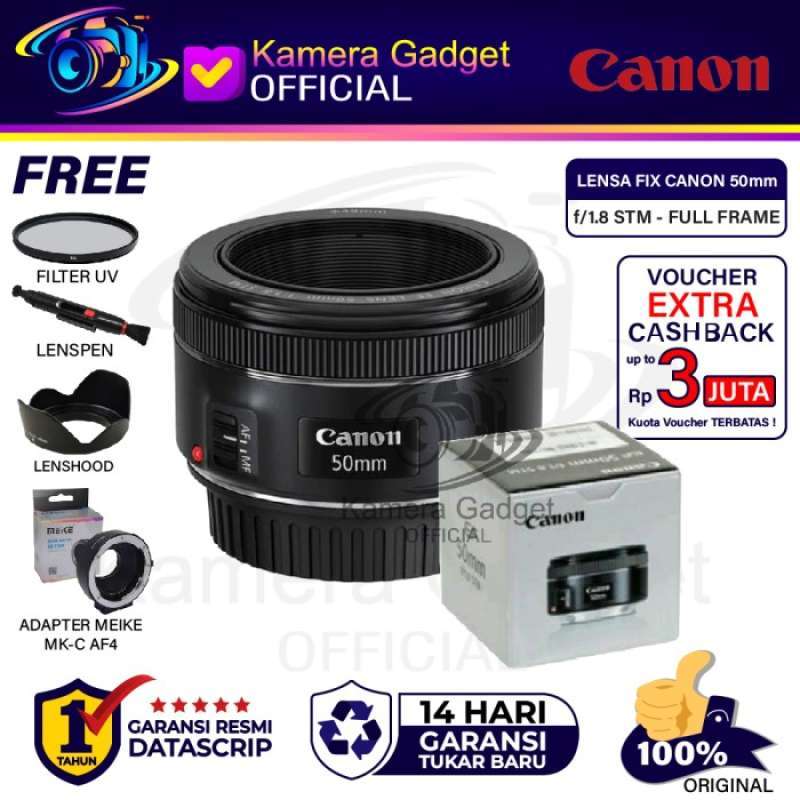 Promo Lensa Fix Canon 50mm F1.8 Stm Paket Adapter Meike To Canon Eos M ...