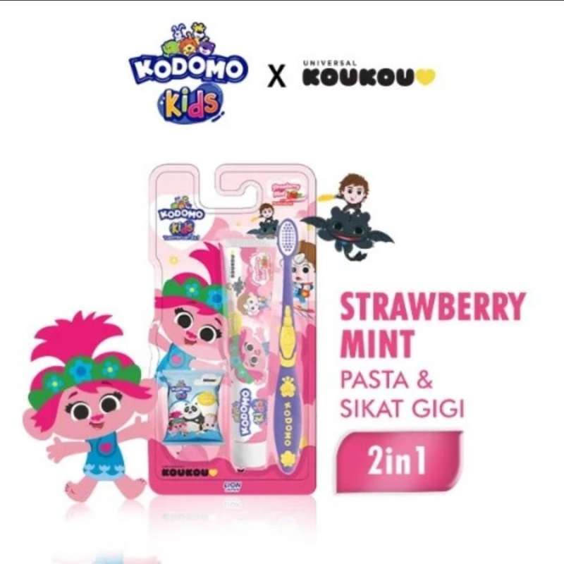 Jual Kodomo Kids Toothbrush & Toothpaste 2in1 Sikat Gigi & Odol Pro Kids - Strawberry Mint Di ...