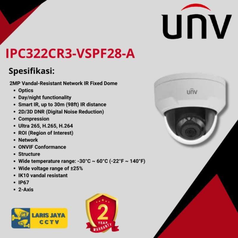 Promo Ip Camera Uniview / Unv Ipc322cr3-vspf28a Cctv Indoor 2mp 1080p ...