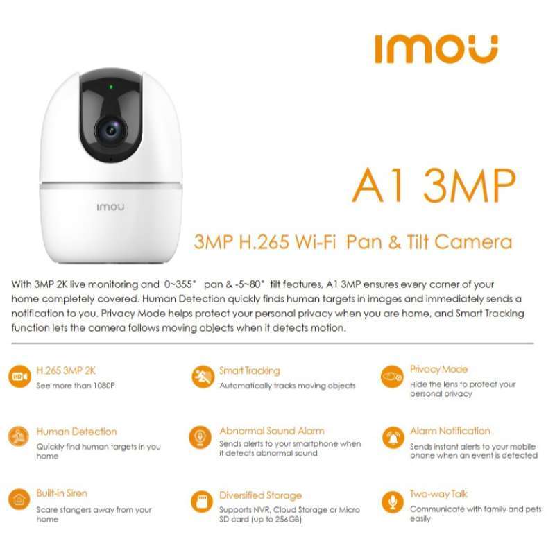 Jual Imou Ranger A1 3mp 2k Wifi Kamera Cctv Ip Camera 1296p Dome 360 Degrees Garansi Resmi - A1 ...