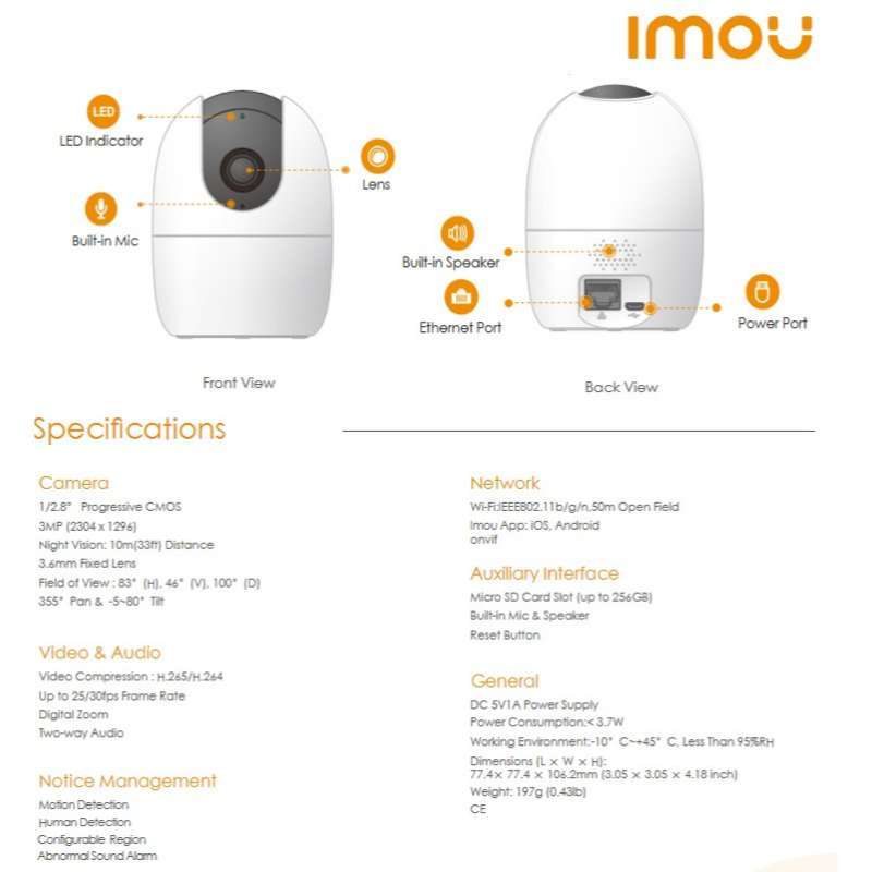 Jual Imou Ranger A1 3mp 2k Wifi Kamera Cctv Ip Camera 1296p Dome 360 ...
