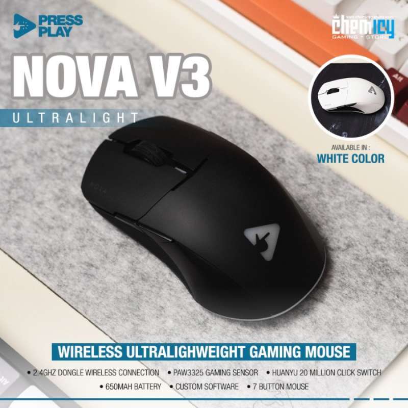 Promo Press Play Nova V3 Ultralight Wireless Gaming Mouse Diskon 23% Di ...