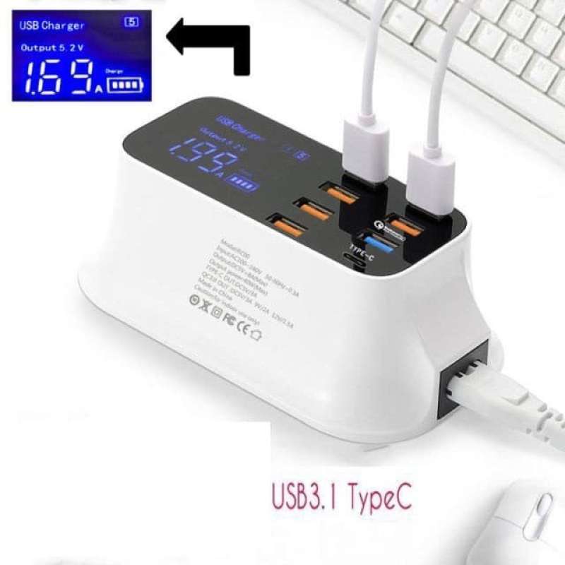Promo 8 Port Charger Usb Fast Charging Smart Led Display With 1 Type C ...