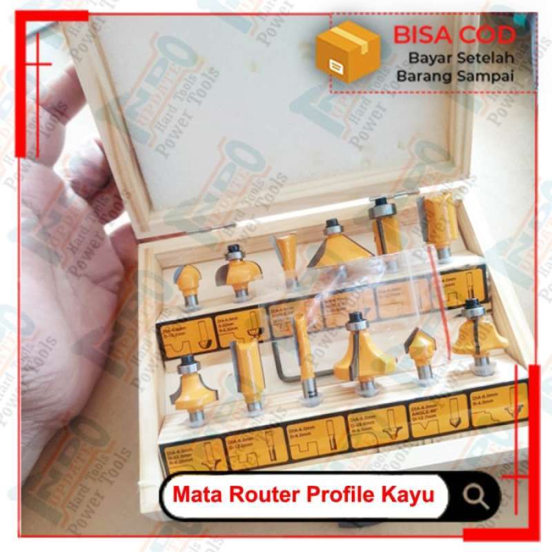 Promo Promo- Mata Mesin Trimmer Profil Kayu 12-pcs Router Bits (6mm ...